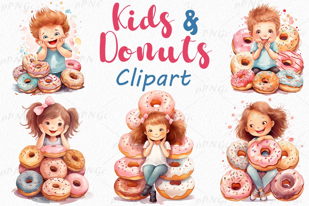 Watercolor Kids and Donuts Clipart - Charming, Playful, Whimsical ...