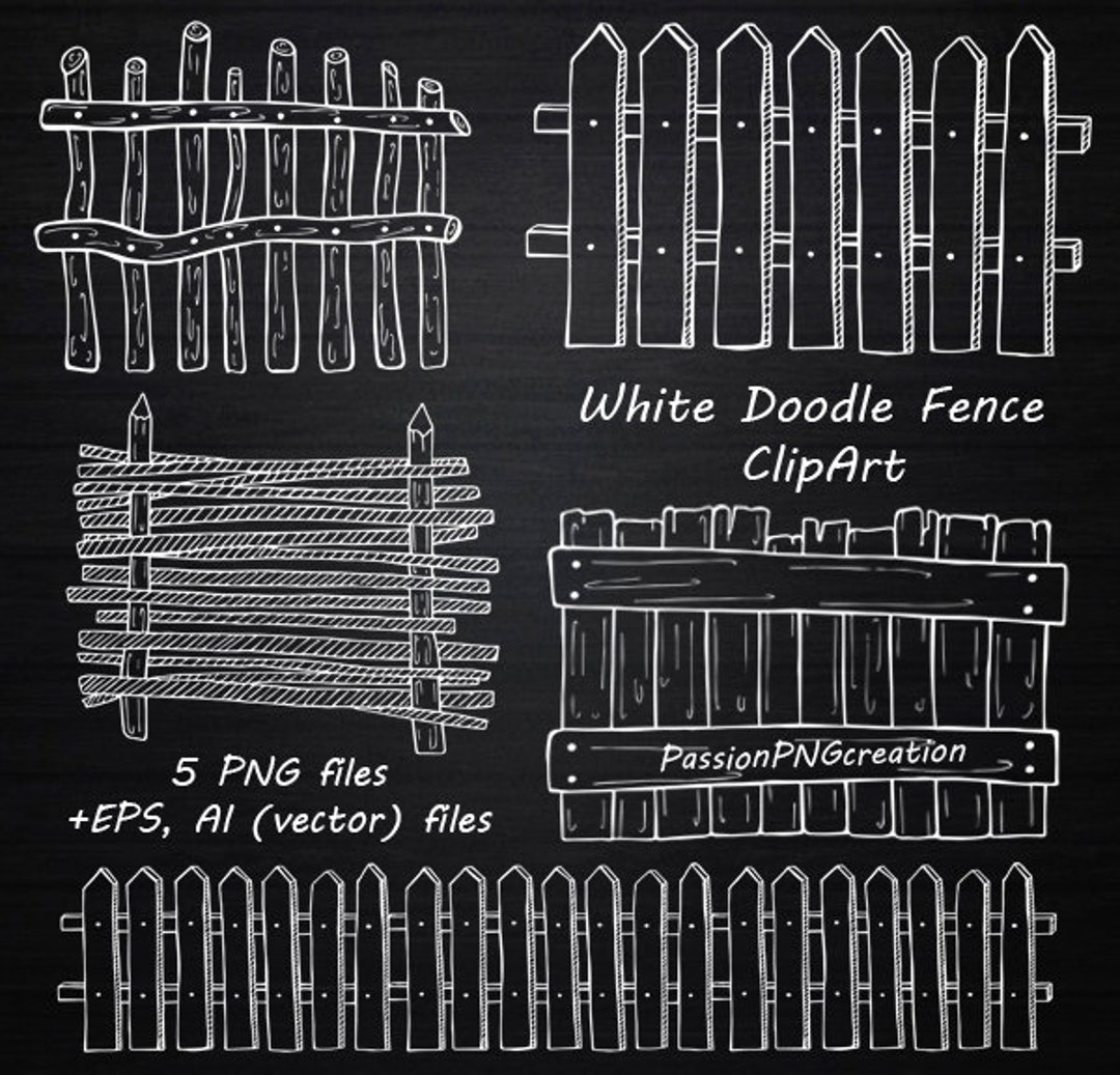 White Doodle Fence Clipart Hand Drawn Wooden Fence Clip Art - Etsy