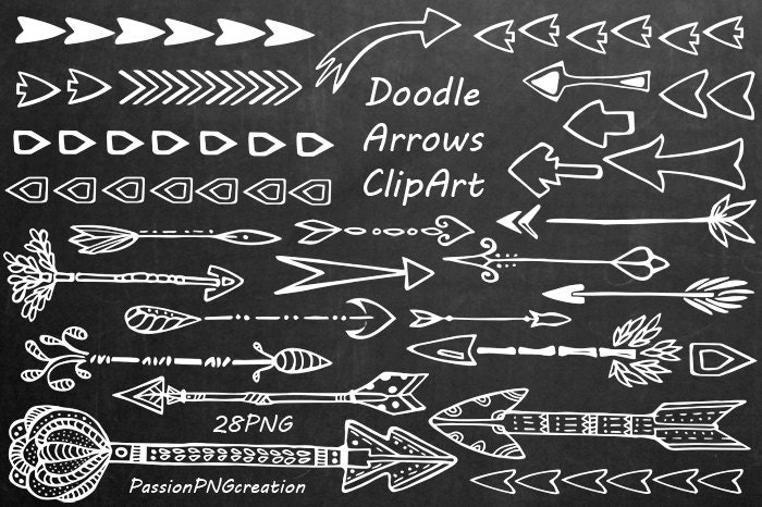 Big Set of White Hand Drawn Arrows Clipart Doodle Arrow Clip - Etsy