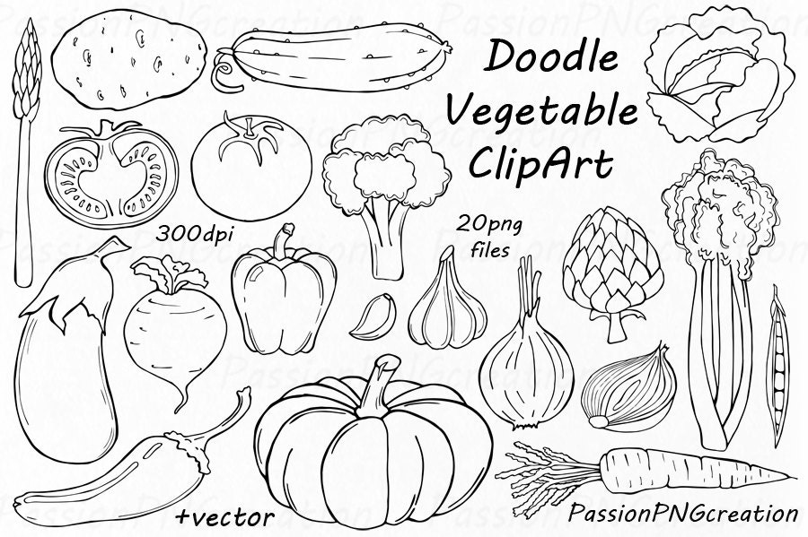 Doodle Vegetable Clipart food PNGEPS AI vector clipart | Etsy