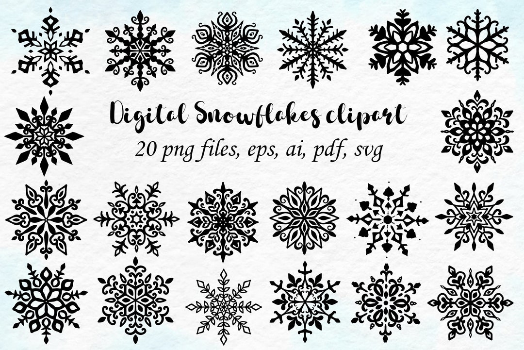 Digital Snowflakes Clipart, Seamless Pattern, Snowflake Silhouette ...