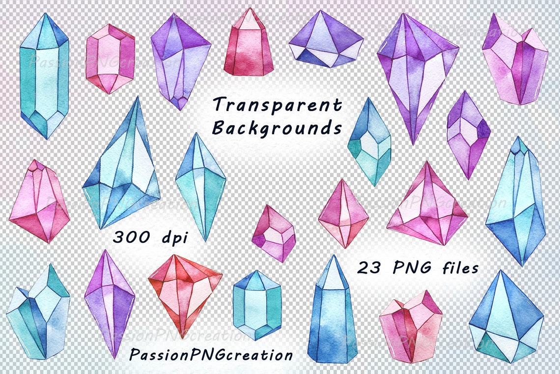 Watercolor Gem and Crystal Clipart Set PNG Watercolour Clip - Etsy