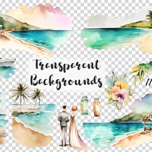 Watercolor Coastal Scene Clipart, Paradise Beaches, PNG Files, Tropical ...