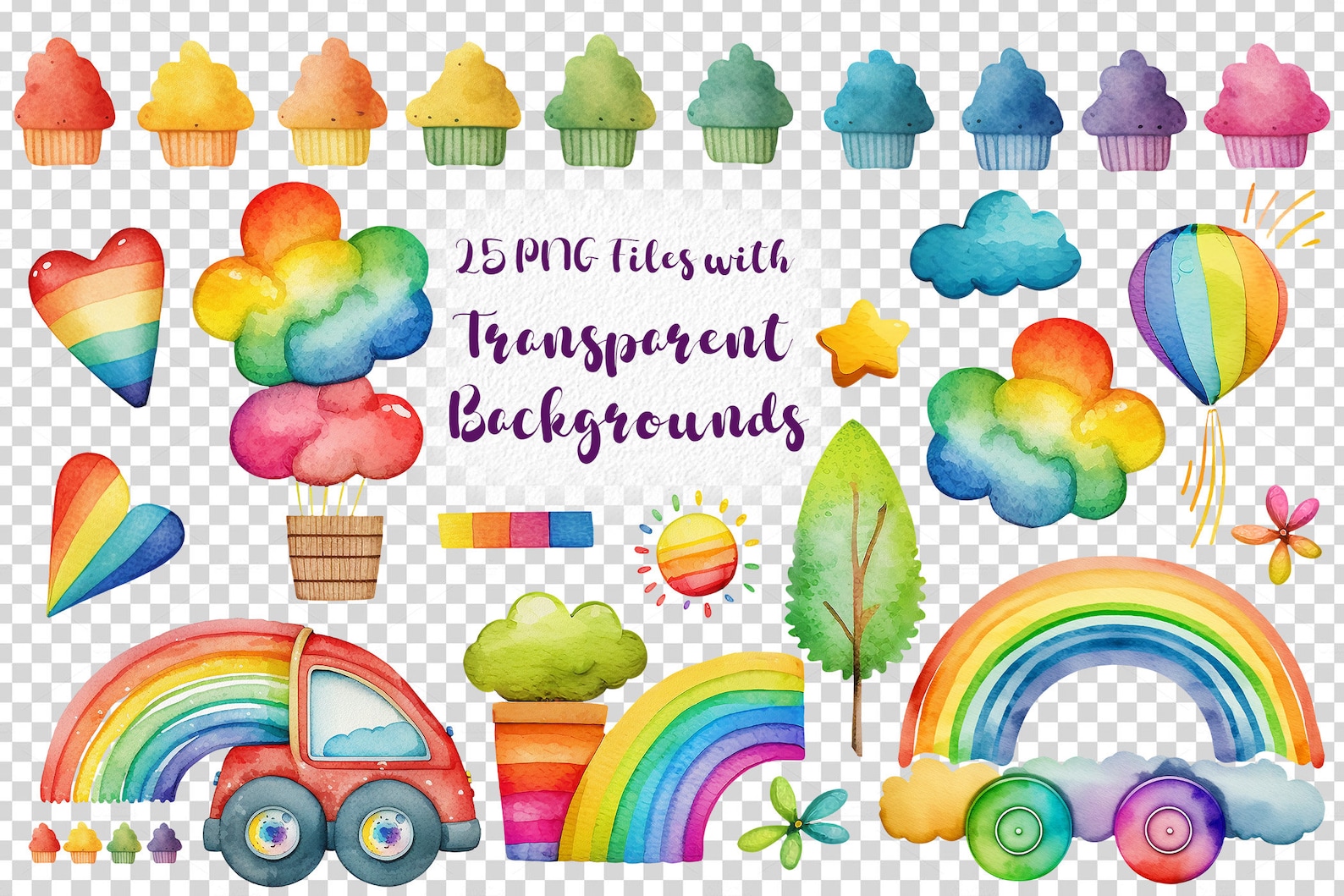 Watercolor Rainbow Clip Art Cars Whimsical Rainbow Watercolor - Etsy