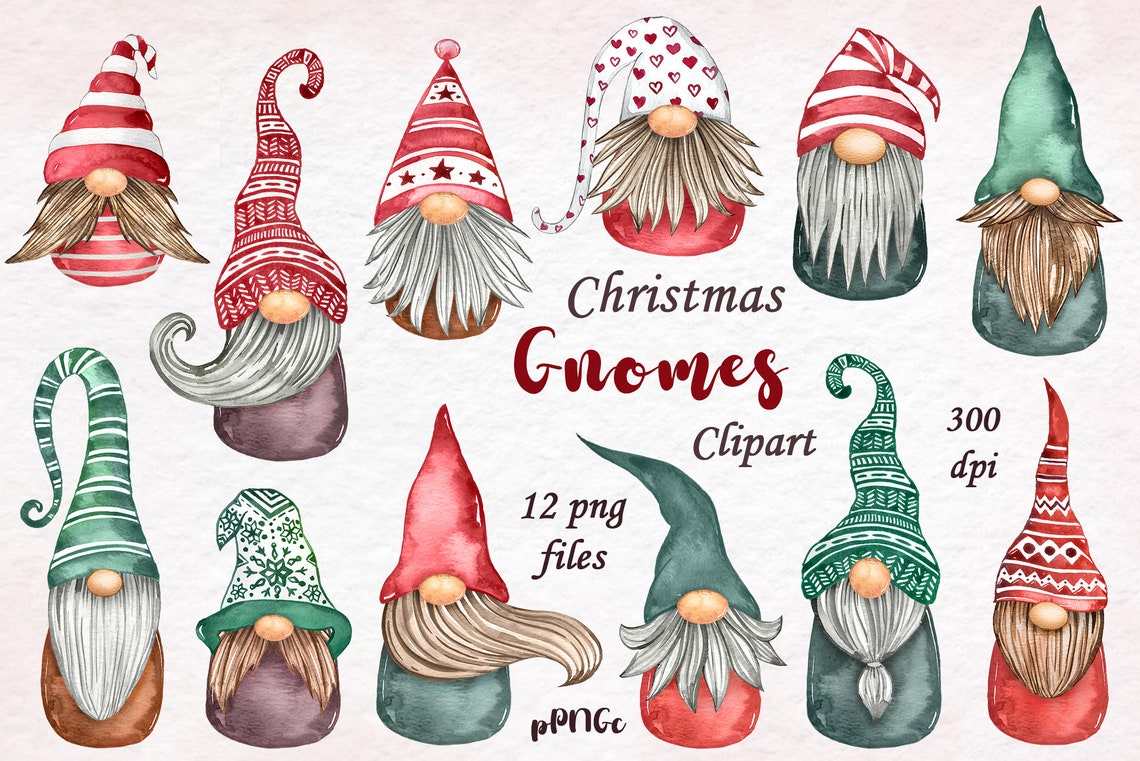 Gnome Bundle Clipart Watercolor Gnome Clip Art Christmas - Etsy