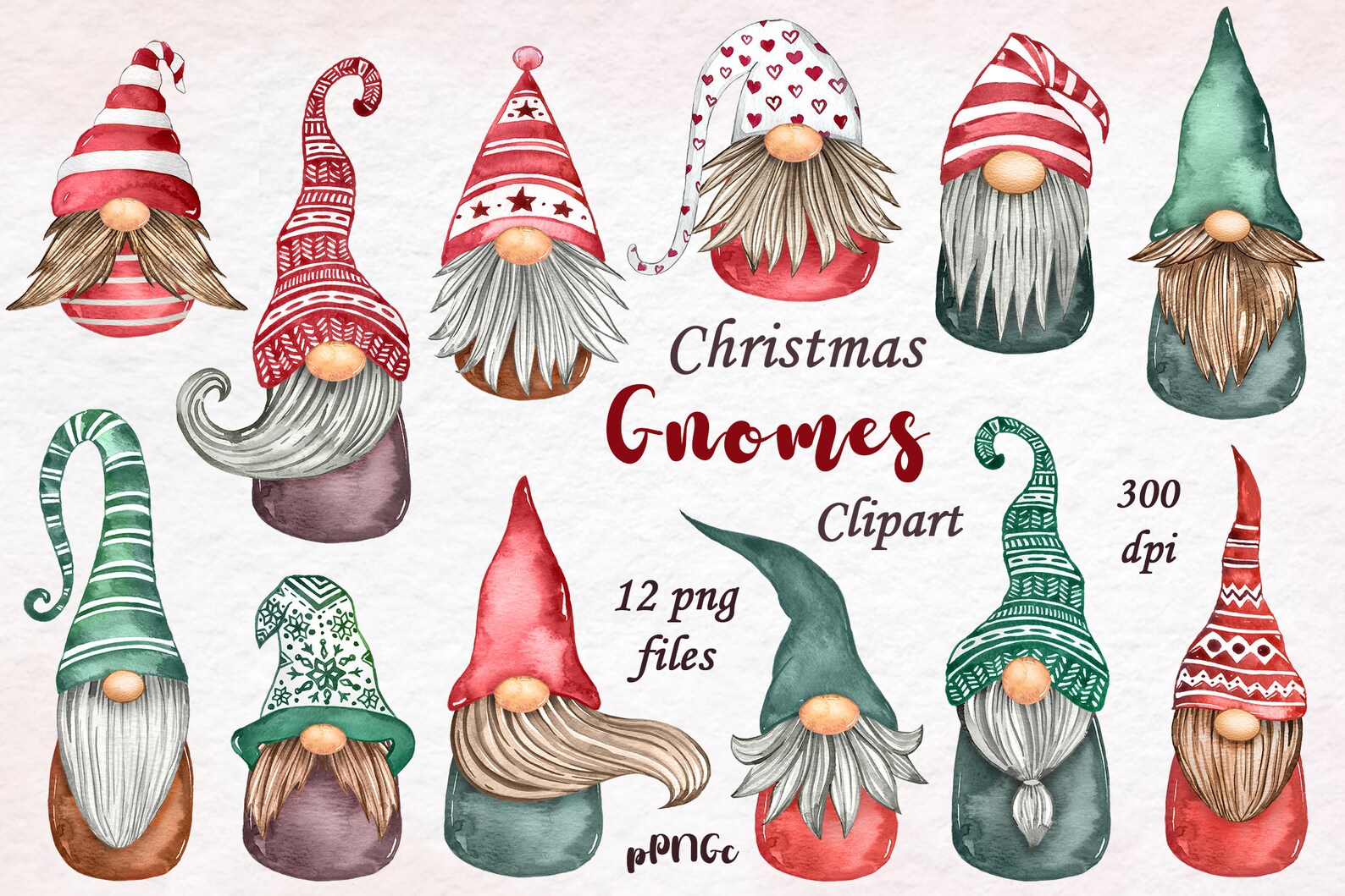 Gnome Bundle Clipart Watercolor Gnome Clip Art Christmas - Etsy