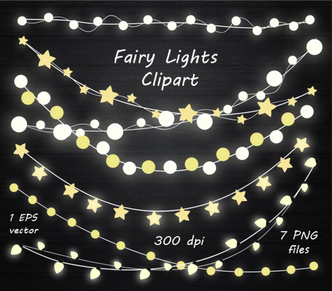 BIG SET of Fairy Lights Clipart, String Lights Clipart, Fairy Lights ...