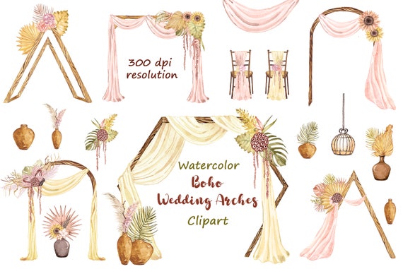 Wedding Watercolor Arches Clipart Wedding Arbor Clipart Boho - Etsy