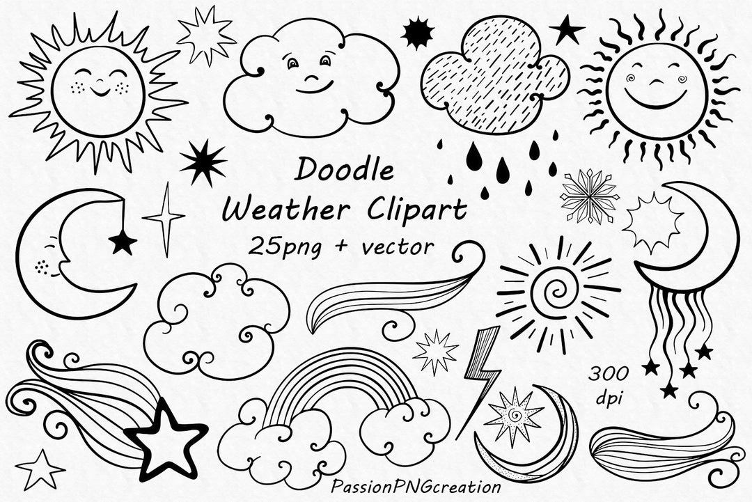 Doodle Weather Clipart, PNG, Vector, EPS, AI, Hand Drawn Clip Art ...