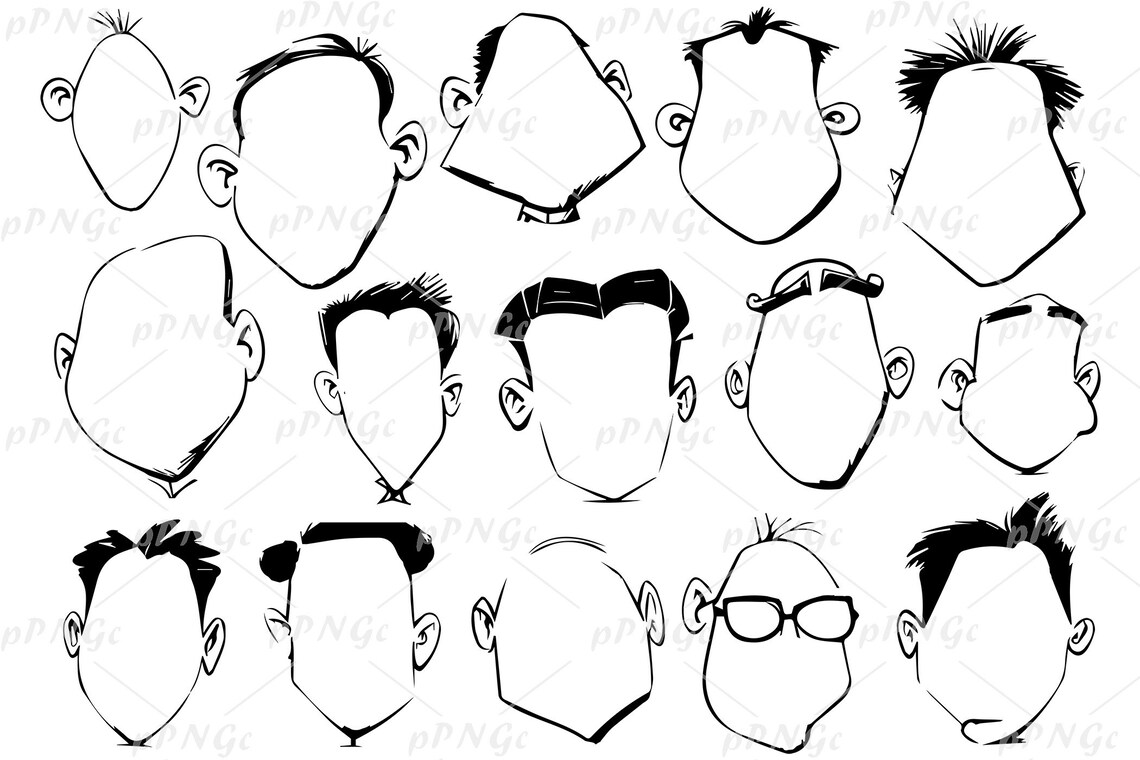 Doodle Blank Faces Clipart: 60 Character Design Elements (PNG, Vector ...