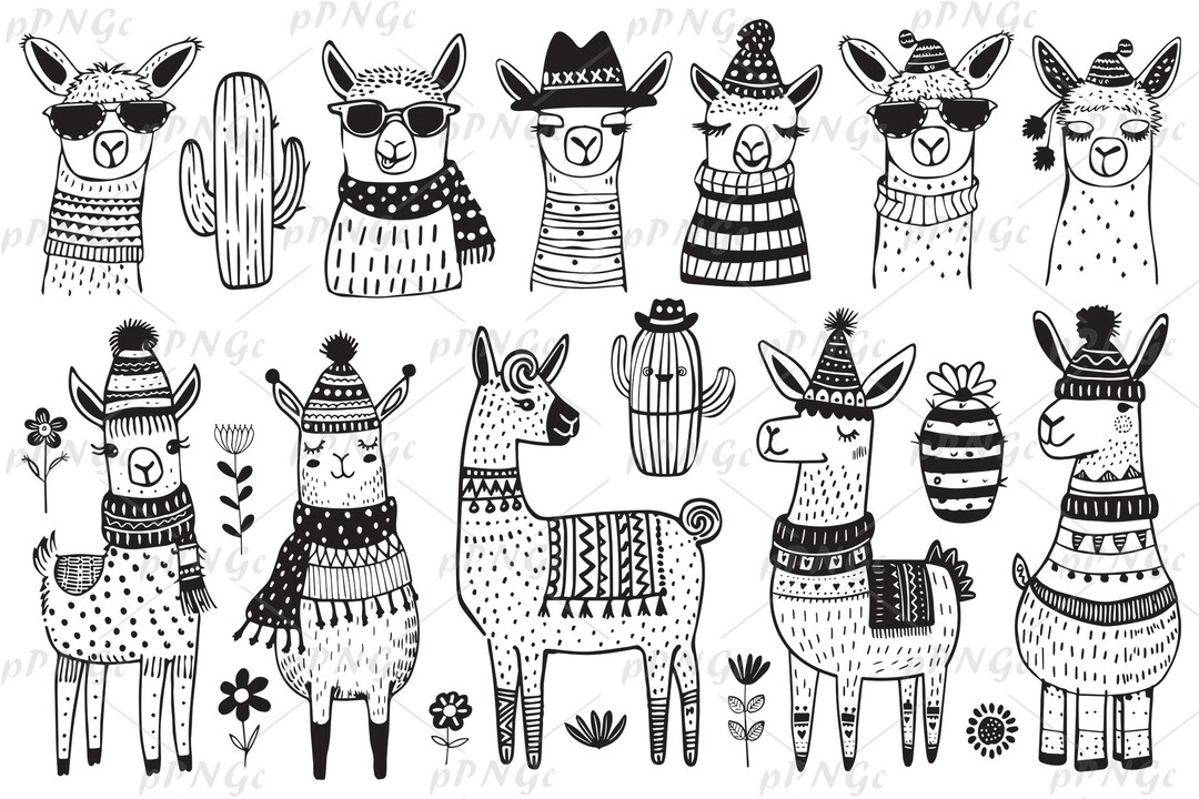 Doodle Llama SVG Clipart Set, Lama Illustrations, Pet Graphics ...