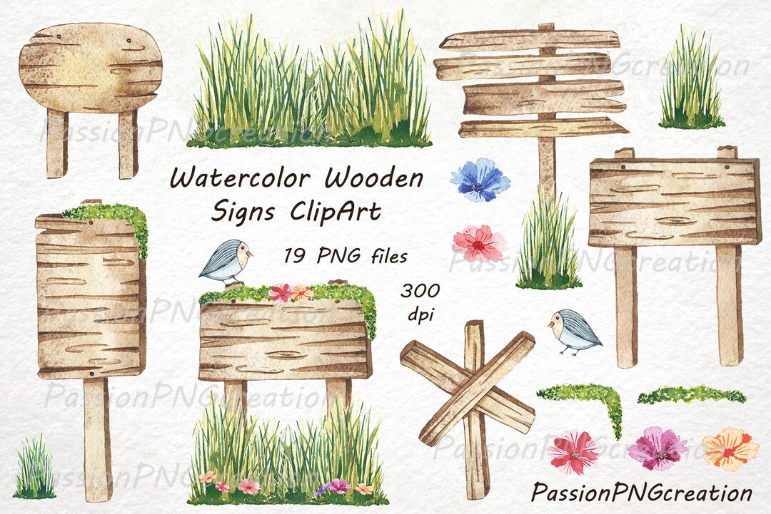 Watercolor Wooden Signs Clipart, Wooden Borders, Digital, Instant ...