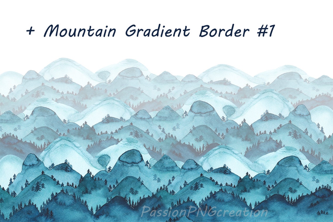 Watercolor Mountain Borders Clip Art Watercolour Clipart - Etsy