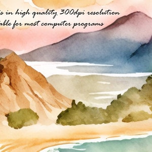 Watercolor Landscape Clipart Set: Desert, Coastal, River, Mountain ...