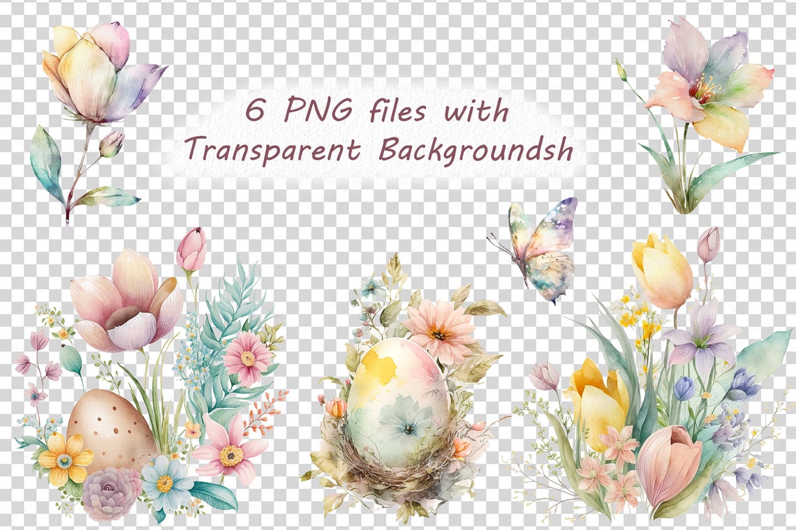 Easter Flowers Clipart Floral Arrangement Clipart Leaves - Etsy