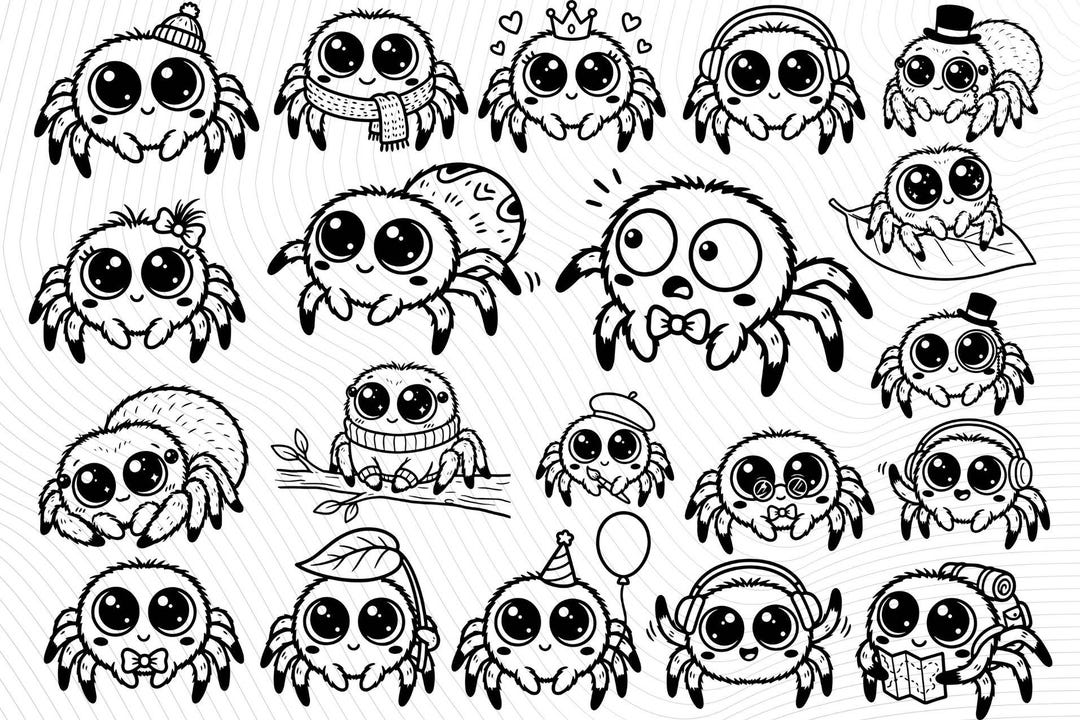 Cute Spider Clipart Bundle, Kawaii Jumping Spider SVG, Cartoon Bug PNG ...