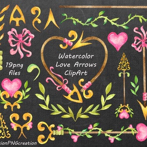 Watercolor Love Arrows Clip Art Handpainted Clipart Tribal - Etsy