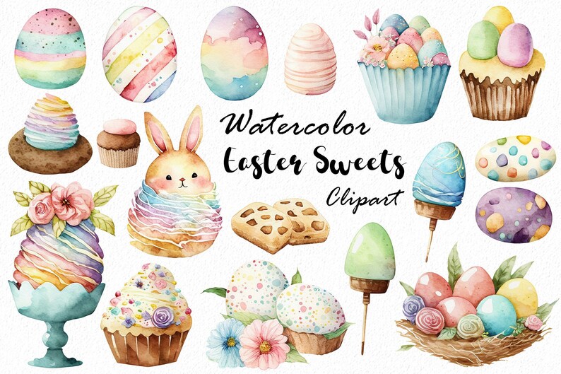 Watercolor Easter Sweets Clipart: Desserts PNG (digital Download) - Etsy