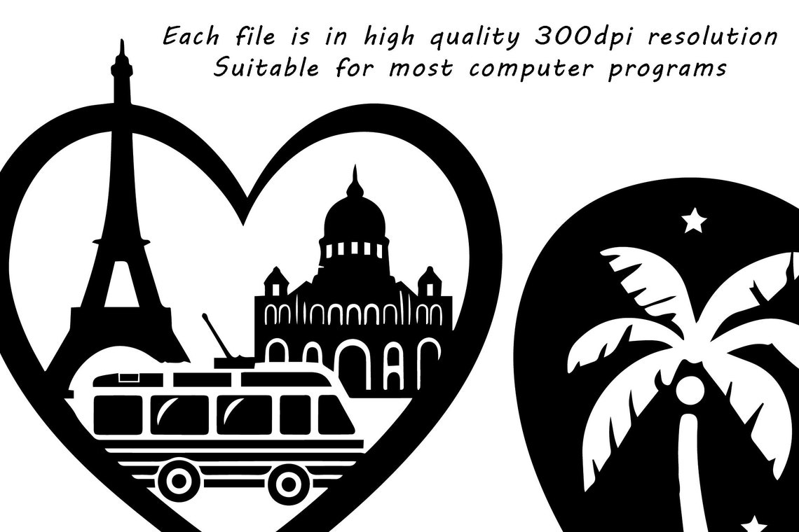 Heart Travel Icon SVG Clipart Set: Vacation Graphics (digital Download ...
