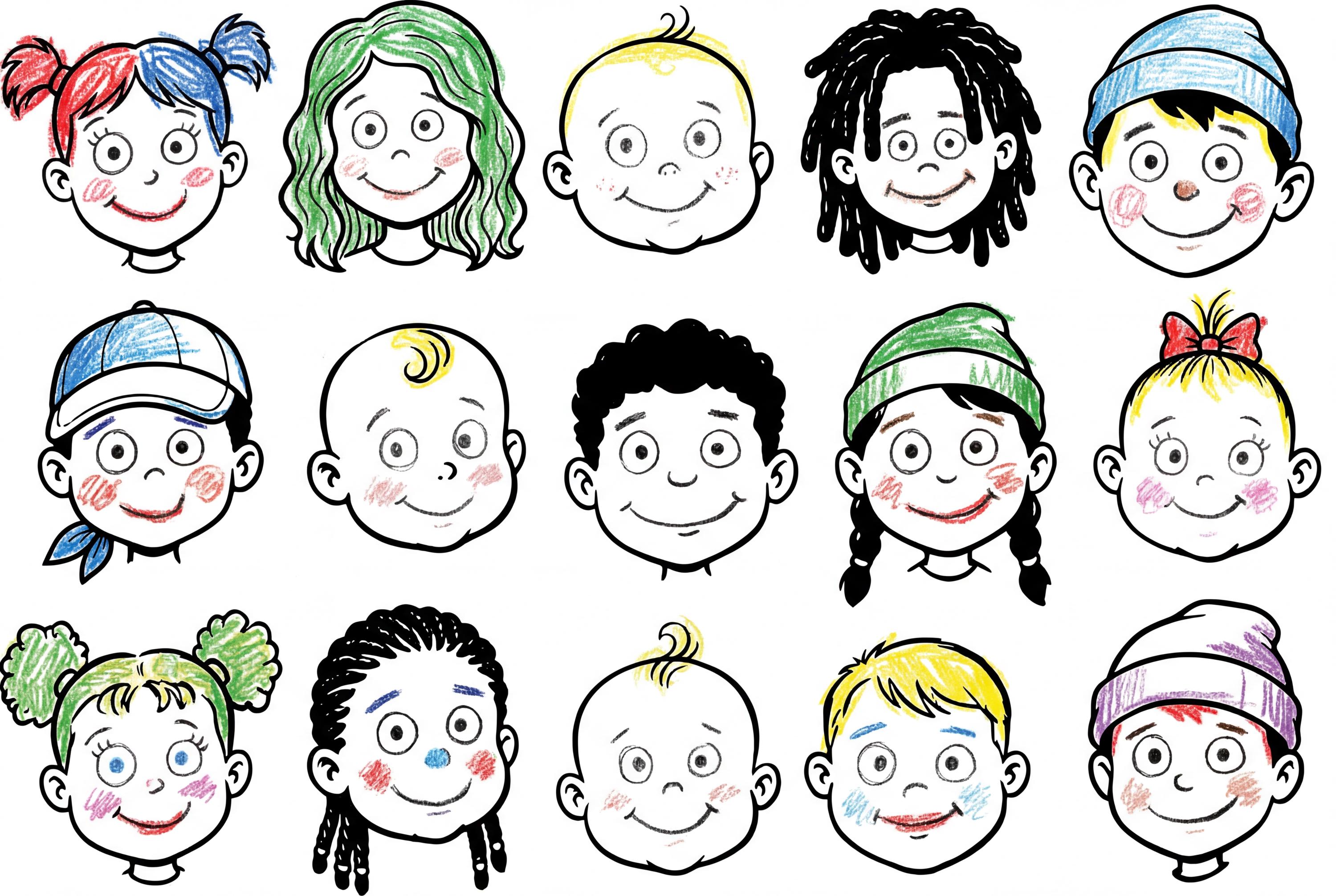 Diverse Kids Faces Clipart SVG Bundle, 15 Faceless Children Heads ...