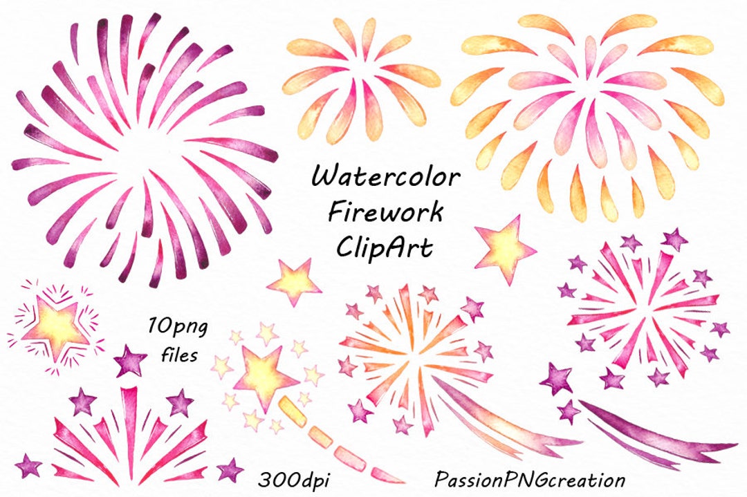 Watercolor Firework Clipart: PNG Graphics, Transparent Background ...