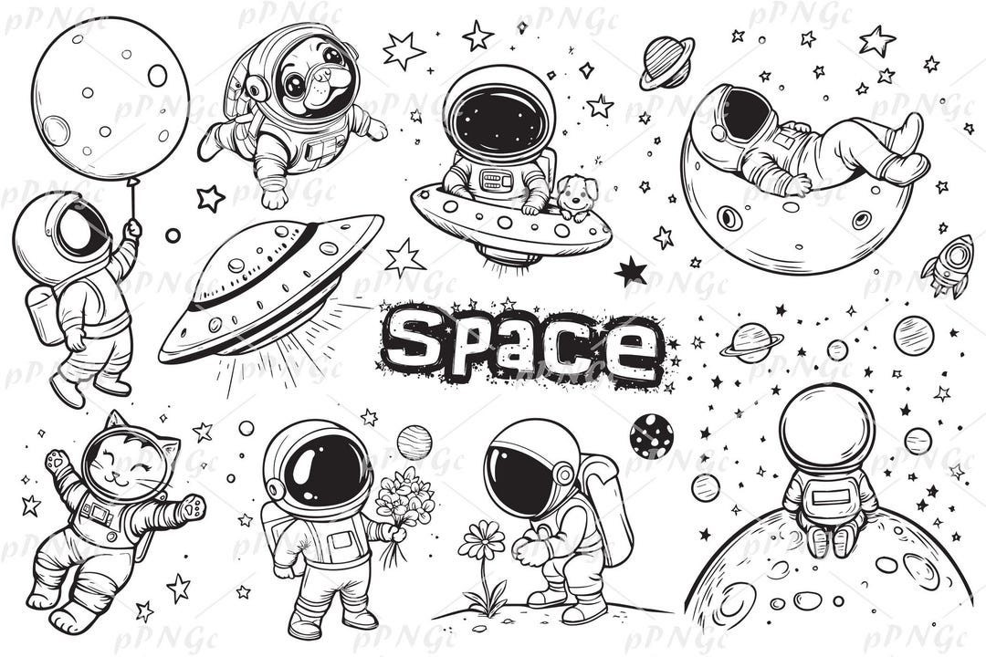 Space Clipart: Astronaut, Planets, Galaxy SVG PNG DXF (digital Download ...