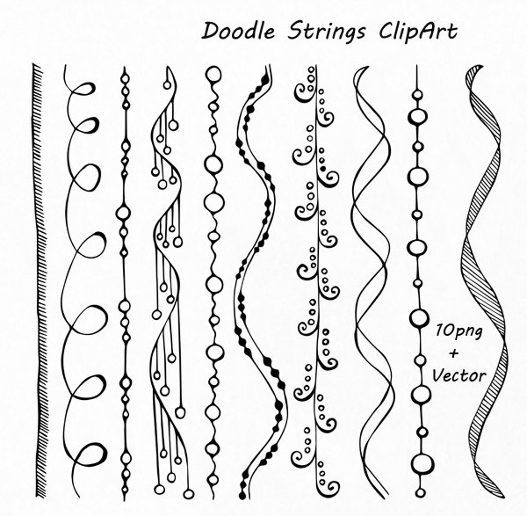 Doodle String Borders Clipart: Vector Graphics (PNG, EPS, AI) - Etsy