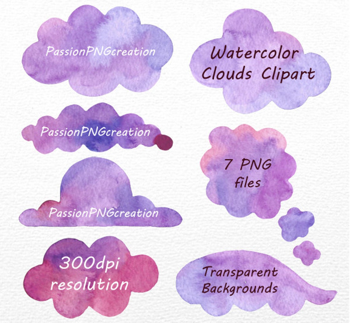 Big Set of Watercolor Clouds Clipart 28 PNG Files Clouds | Etsy