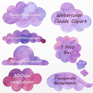 Big Set of Watercolor Clouds Clipart, 28 PNG Files, Clouds Clip Art ...