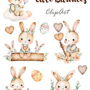 Cute Bunny, Rabbit Clipart, Watercolor Baby Shower Clip Art, Easter ...