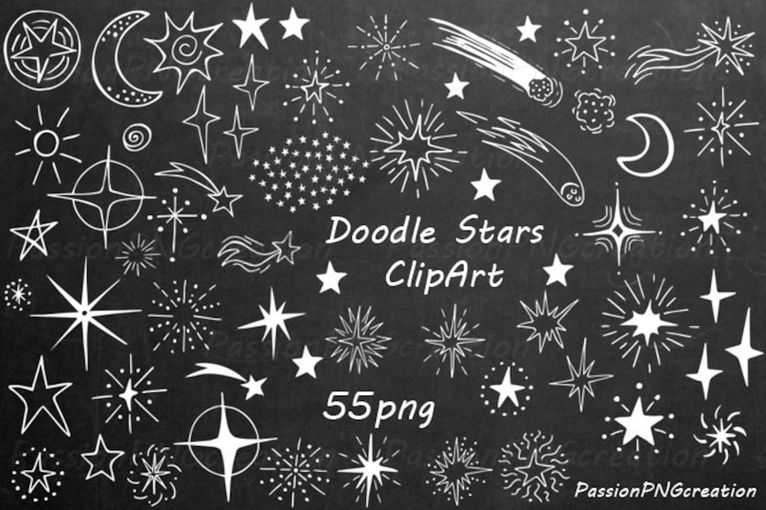 White Doodle Stars Clipart: Hand Drawn PNG Overlays (55 Files) - Etsy