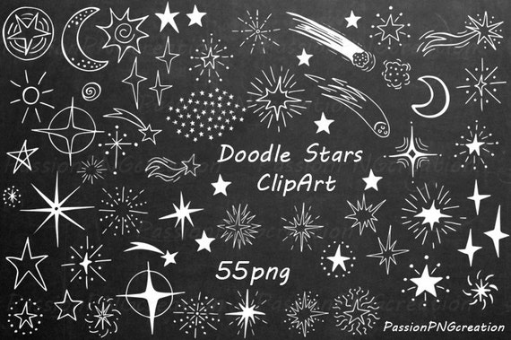 Clip Art PNG Doodle Stars Clipart,40 Cute Icons set,Hand Drawn stars ...