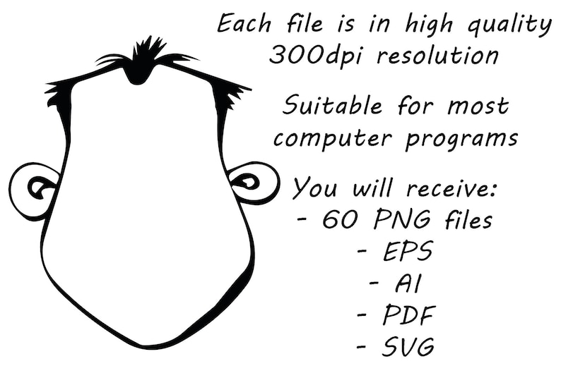 Doodle Blank Faces Clipart: 60 Character Design Elements (PNG, Vector ...