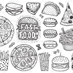 Hand-drawn Fast Food Doodle Clipart: Vector SVG, PNG, EPS (instant ...