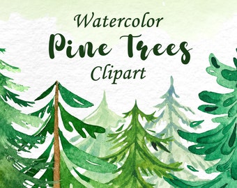 Watercolor Pine Trees Clipart: Christmas Forest PNG (digital Download ...