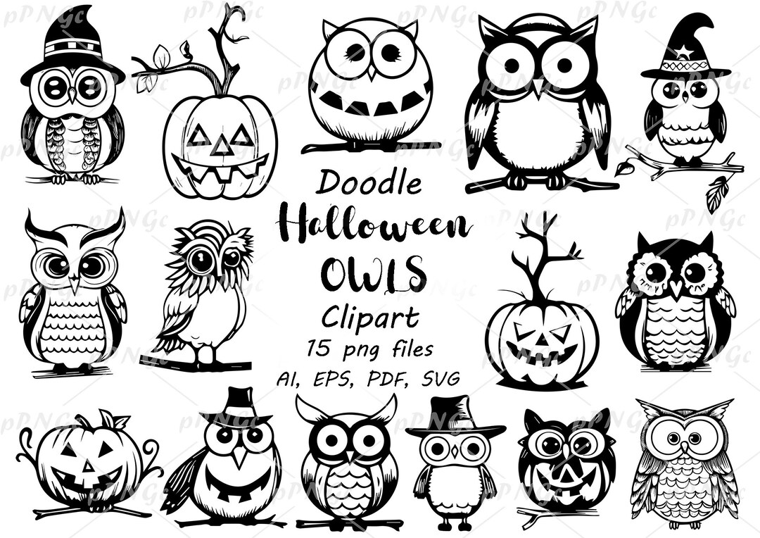 Halloween Owl Doodle Clipart: Cute Vector Graphics for Spooky Decor ...