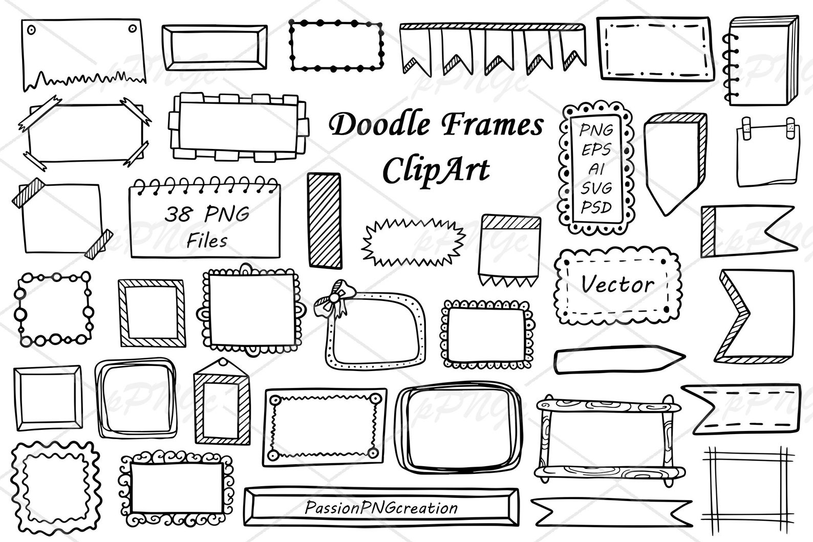 Doodle Rahmen und Banner Clipart, quadratische Rahmen, Doodle Clipart ...