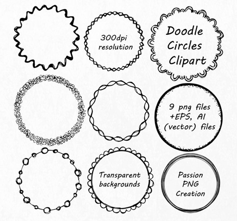 Doodle Borders and Frames Clipart: Hand-drawn Vector Set (PNG, EPS) - Etsy