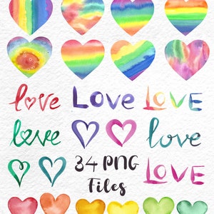 Rainbow Hearts Clipart, 34 Watercolor Hearts Clip Art, Png Hearts ...