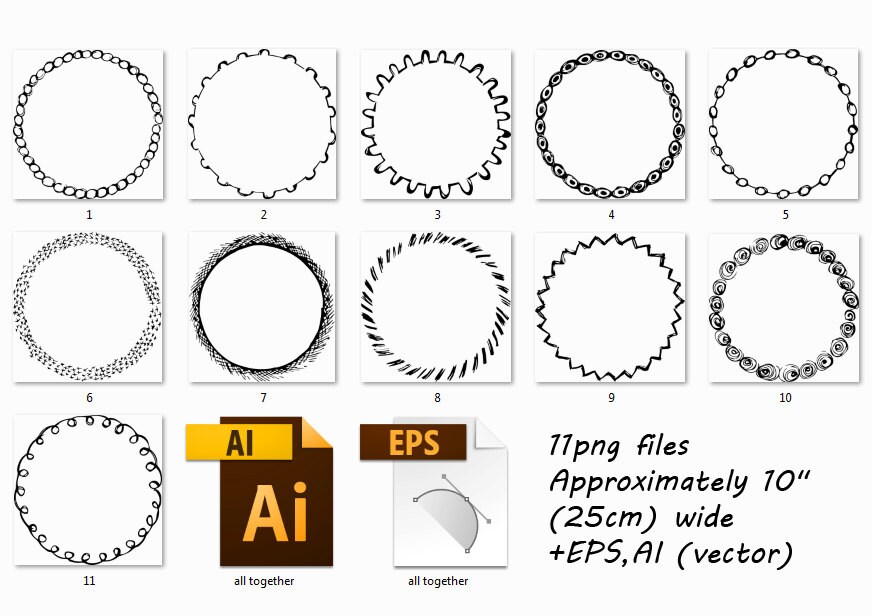 Doodle Circle Clipart Hand Drawn Circle Frames Clip Art PNG | Etsy