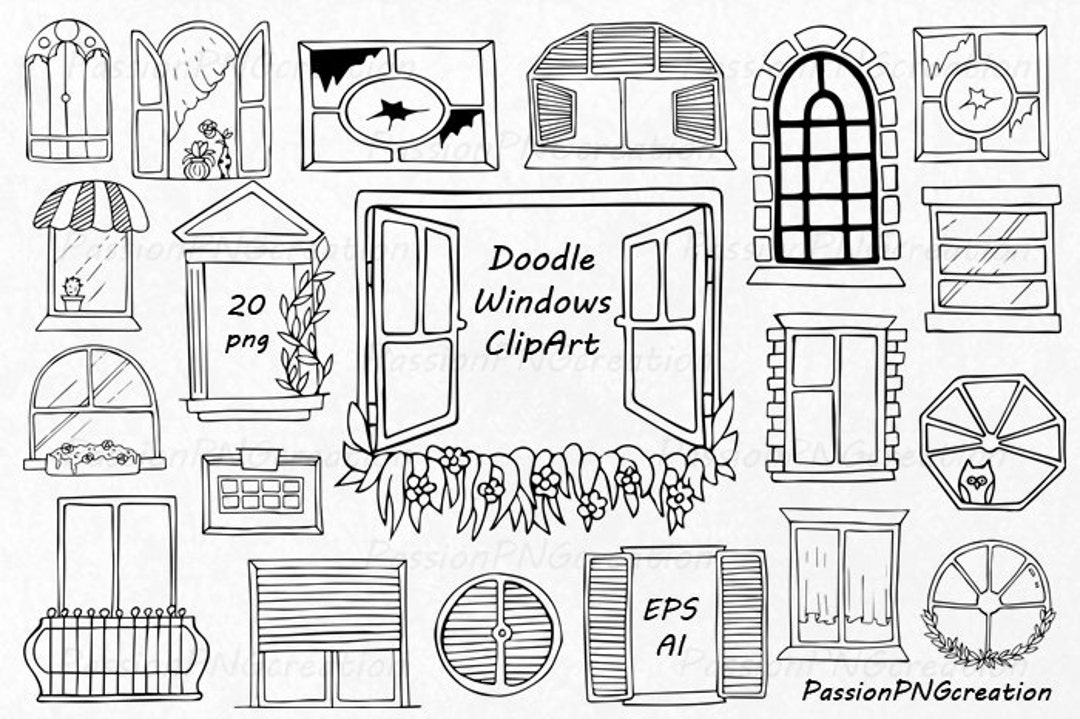 Doodle Windows Clipart: Hand Drawn Vector Graphics (PNG, EPS, AI) - Etsy