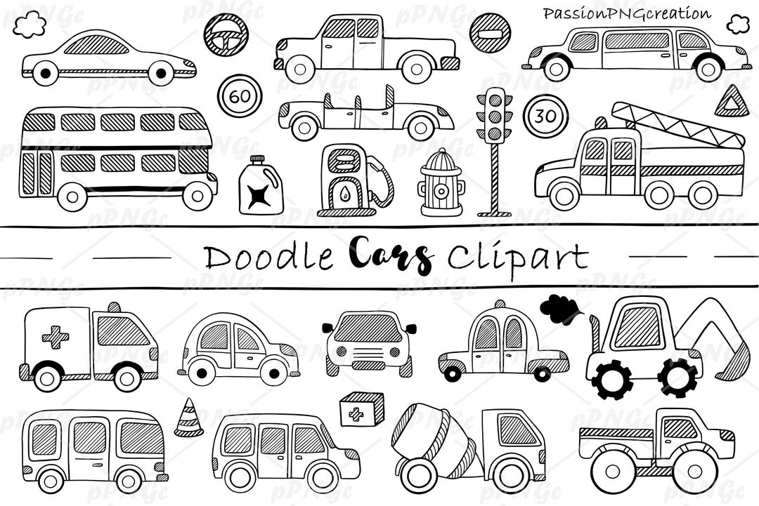 Vector Cars Clipart Cars Svg Transport Clip Art Doodle Car - Etsy UK