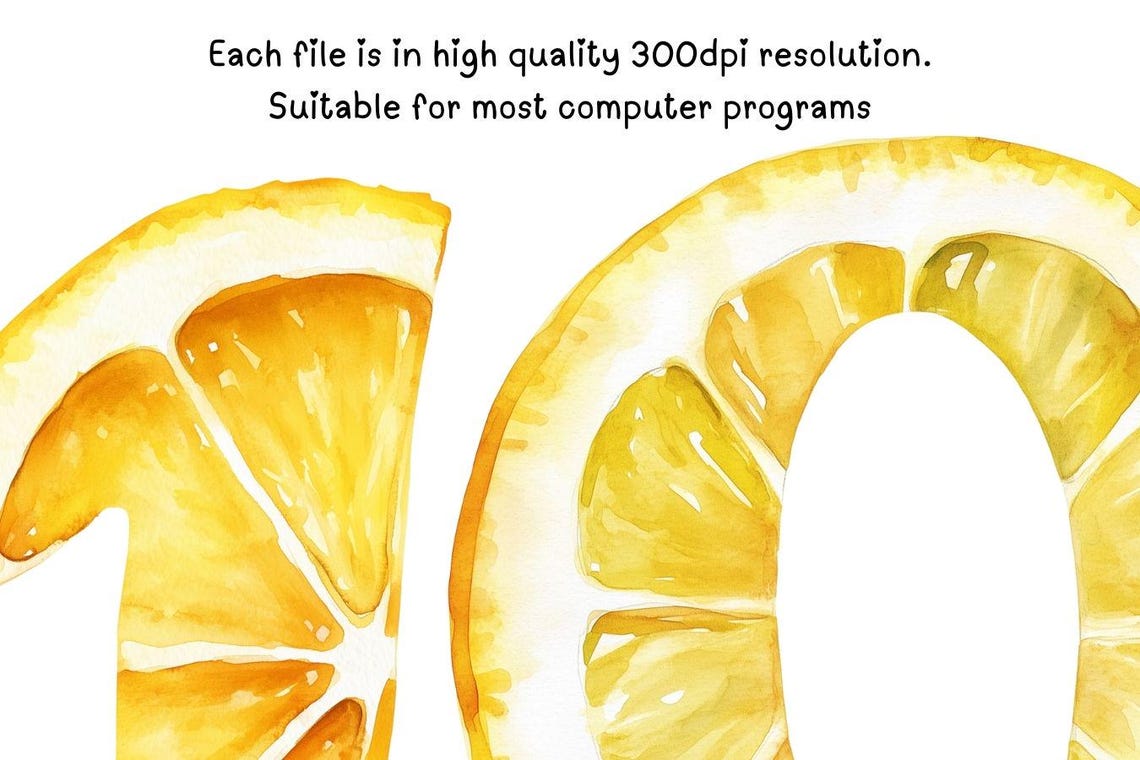 Lemon Numbers Clipart: Watercolor Fruit PNG Set (digital Download) - Etsy