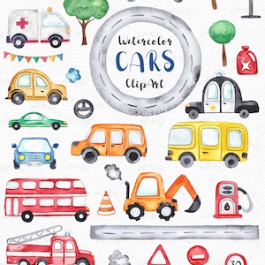 Watercolor Cars Clipart, Transport Clipart, Cute Cartoon Cars , Nursery ...
