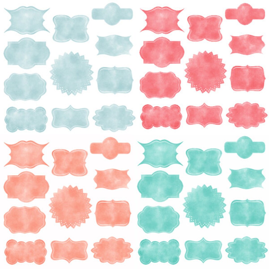 44 Digital Watercolor Frames, Labels, Printable, Personal and ...