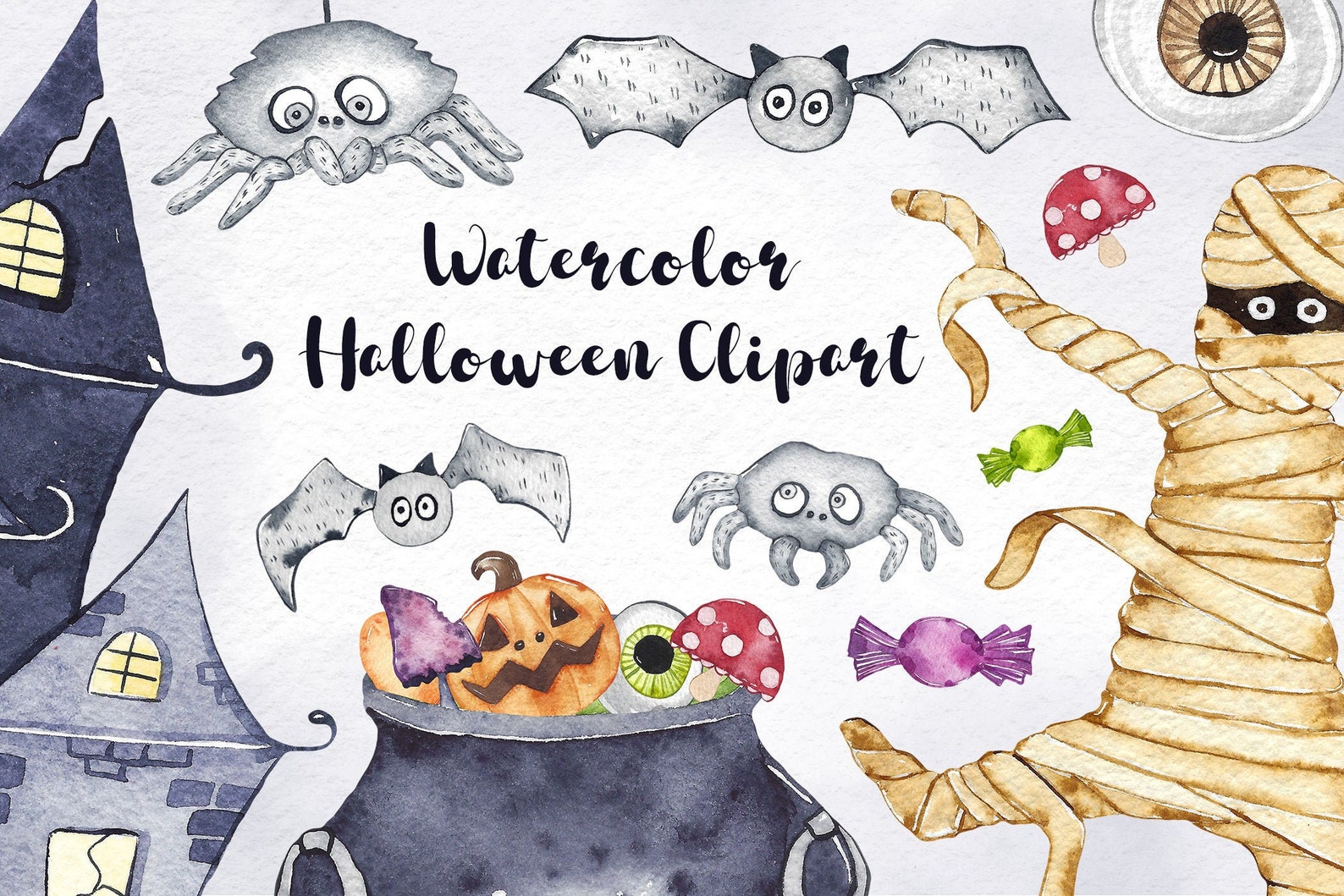 Watercolor Halloween Clipart Spooky clipart Autumn Clipart | Etsy