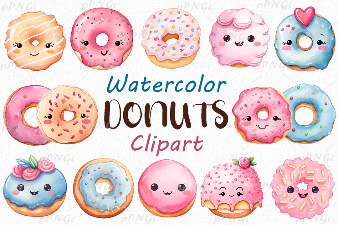 Watercolor Cute Donuts Clipart Set - Sweet, Whimsical, Hand-painted ...