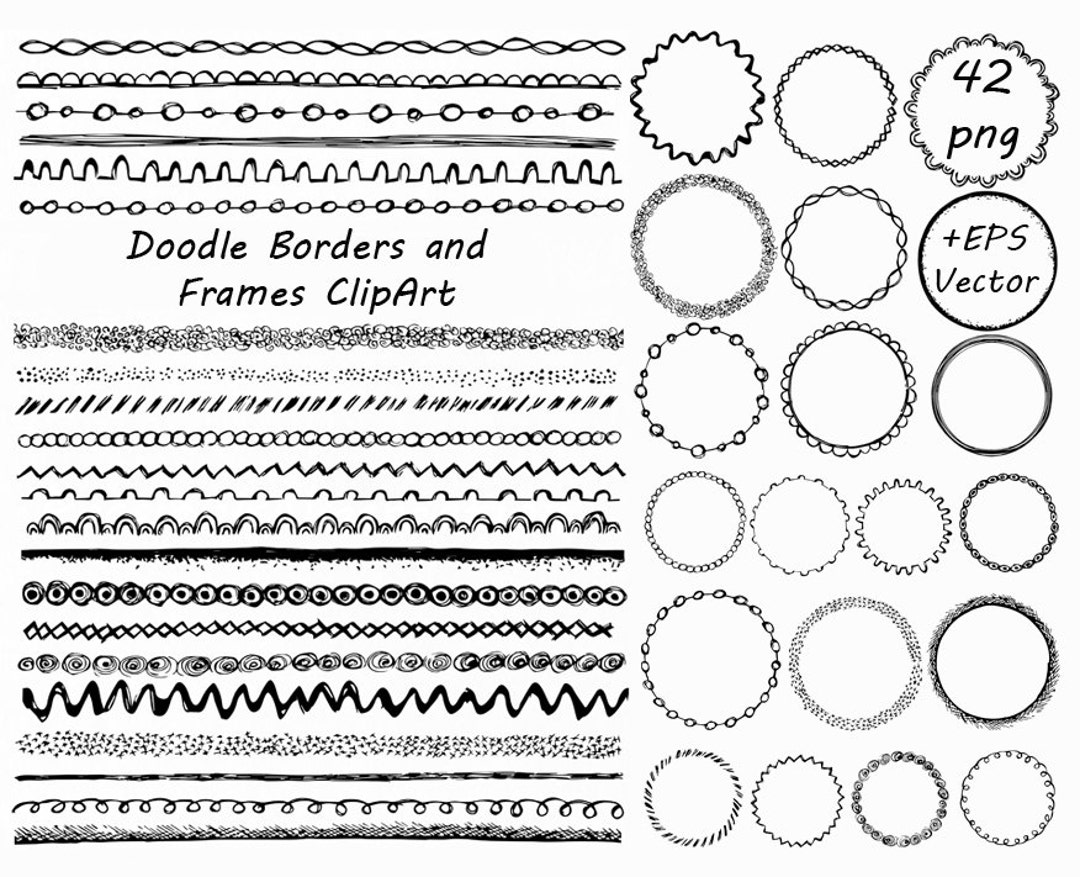 BIG SET ! Doodle Borders and Frames Clipart, Doodle Clip Art, Hand ...
