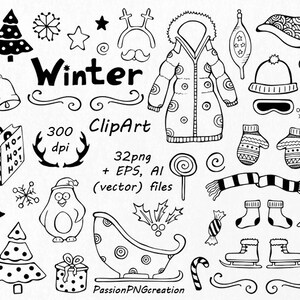 Winter Doodle Clipart Hand Drawn Christmas Clip Art Clipart - Etsy