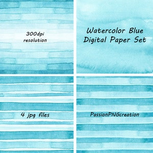 Watercolor Blue Digital Paper Set Watercolor sea paper | Etsy